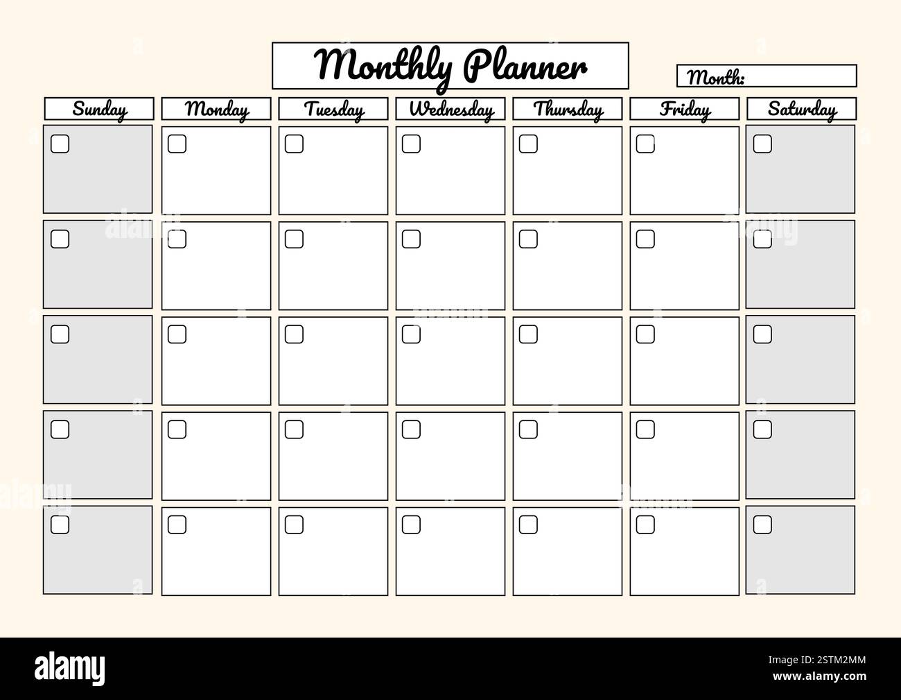 A minimalistic monthly planner template with a checklist for each day ...