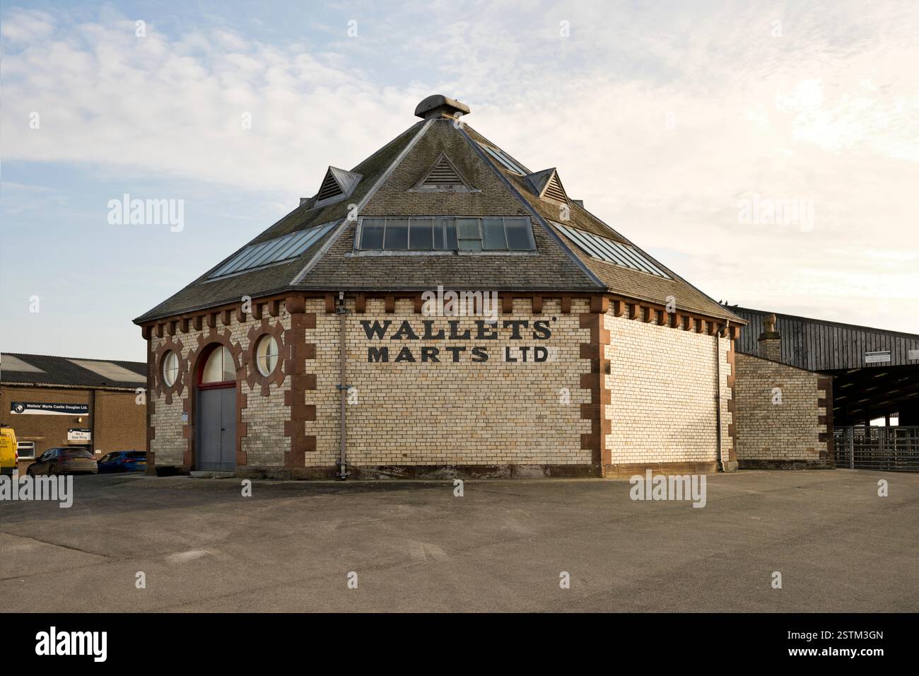 The traditional hexagonal auction ring building at the livestock market ...