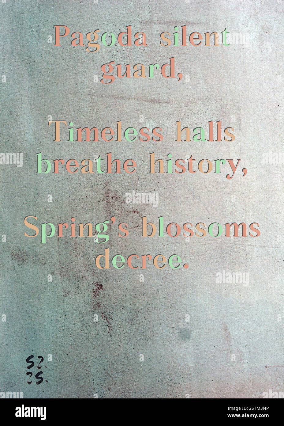 Pagoda silent guard, Timeless halls breathe history, Spring's blossoms ...