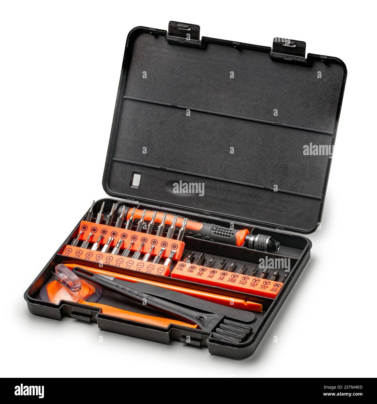 Set of magnetic precision screwdriver bits with black and orange handle ...