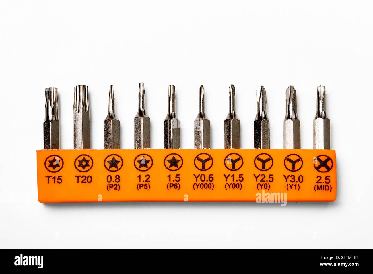 Set of Torx, Torx security, tri-point, pentalobe and MID magnetic precision screwdriver bits on ...