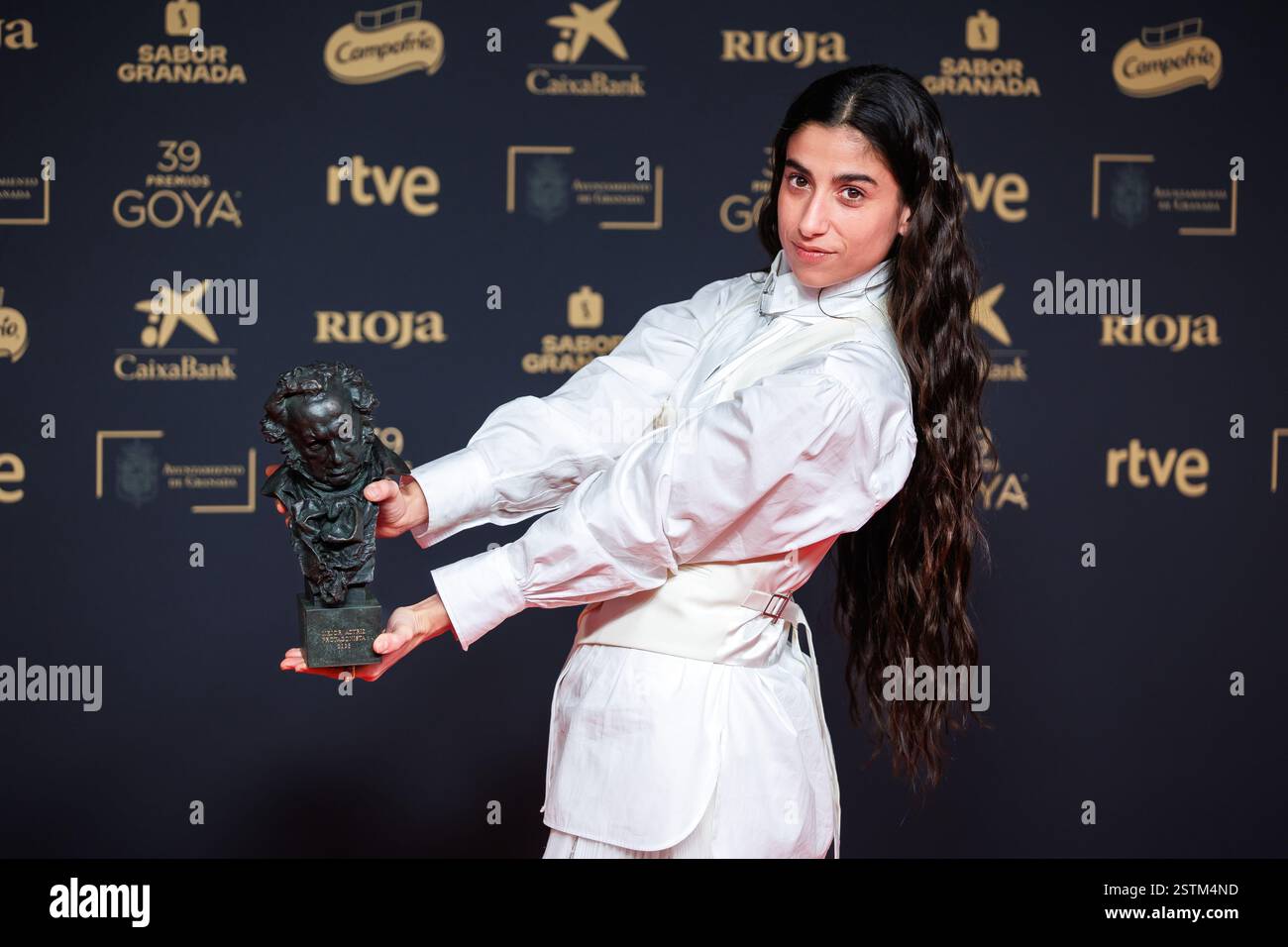 Granada, Spain. 8th February 2025. Carolina Yuste holds the Goya Award ...
