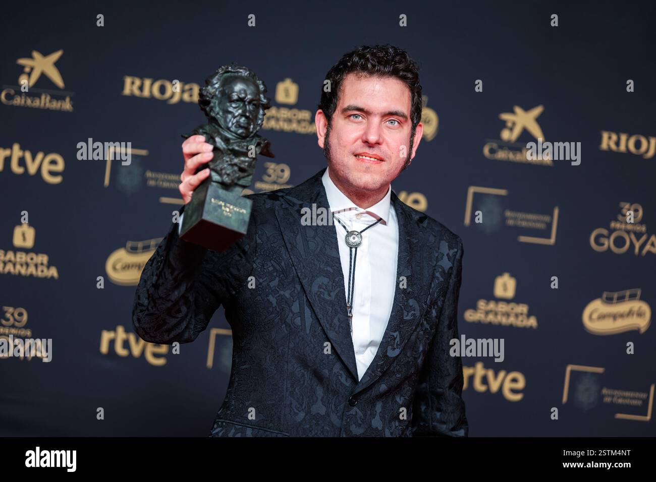 Granada, Spain. 8th February 2025. Javier Macipe holds the Goya Award ...