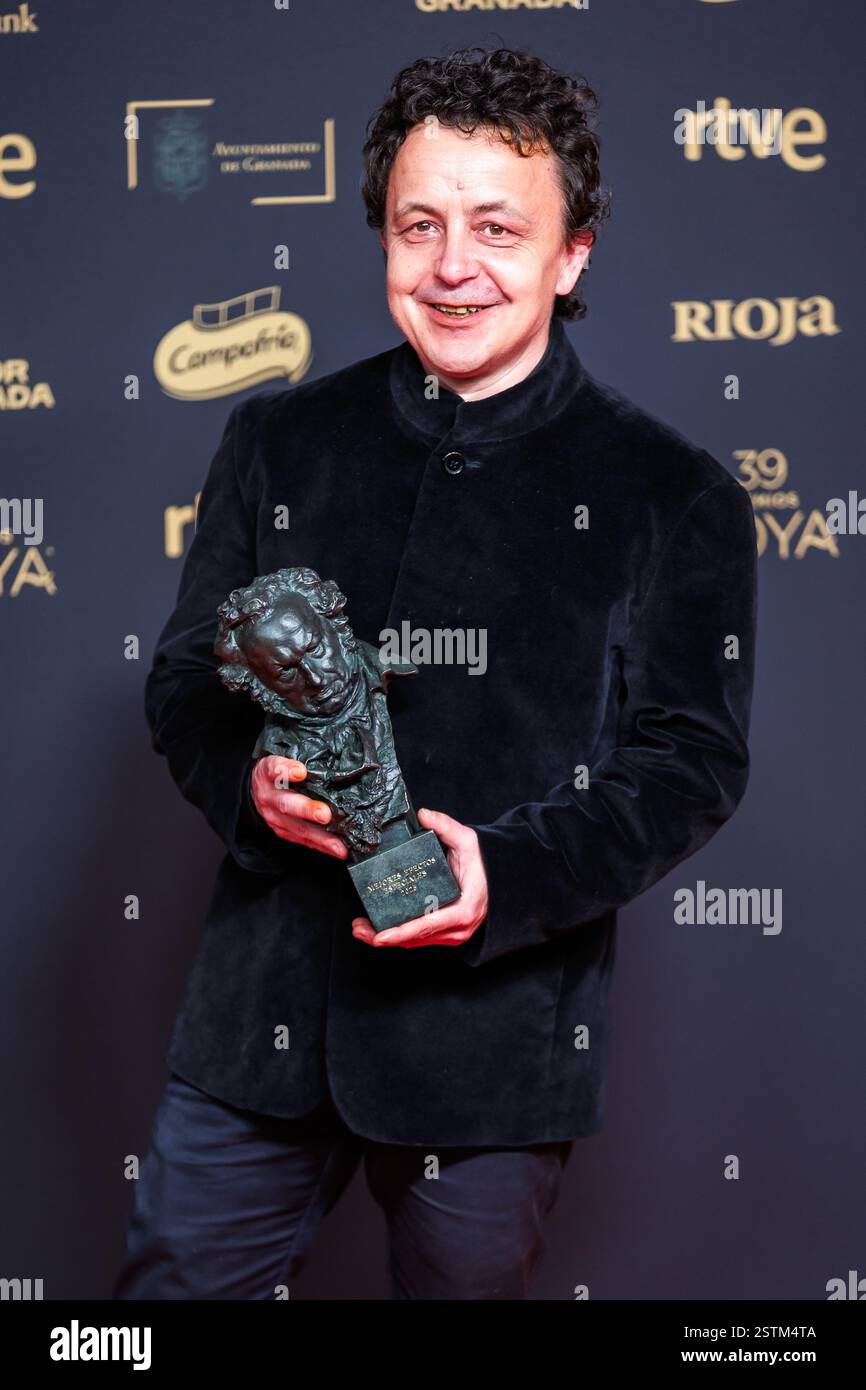 Granada, Spain. 8th February 2025. Iván López Hernández holds the Goya Award for Best VFX for ...