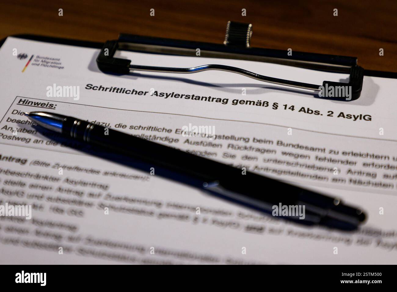 Ein Formular für einen Erstantrag auf Asyl, Asylantrag, Antragsformular ...