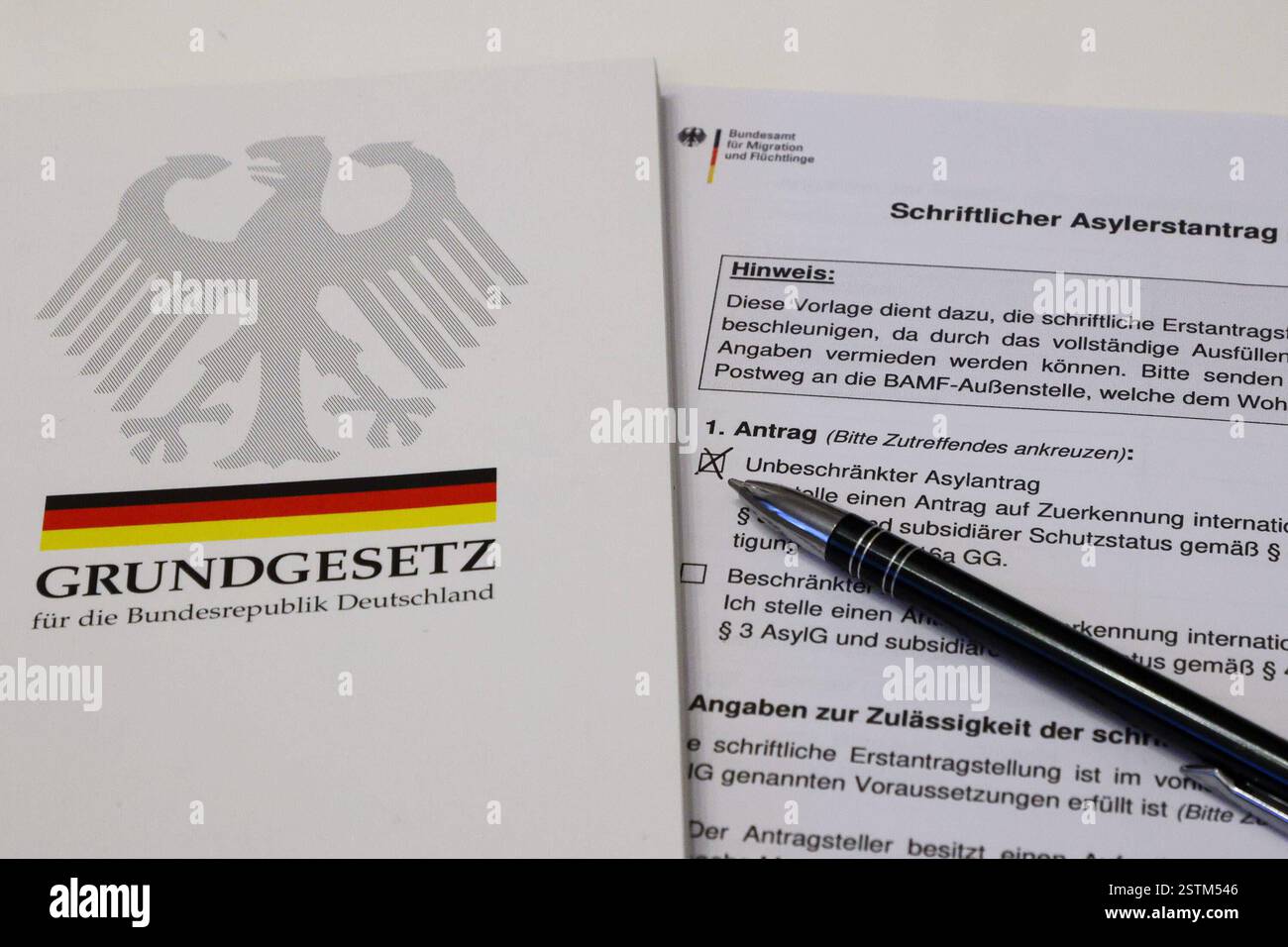 Ein Formular für einen Erstantrag auf Asyl, Asylantrag, Antragsformular ...
