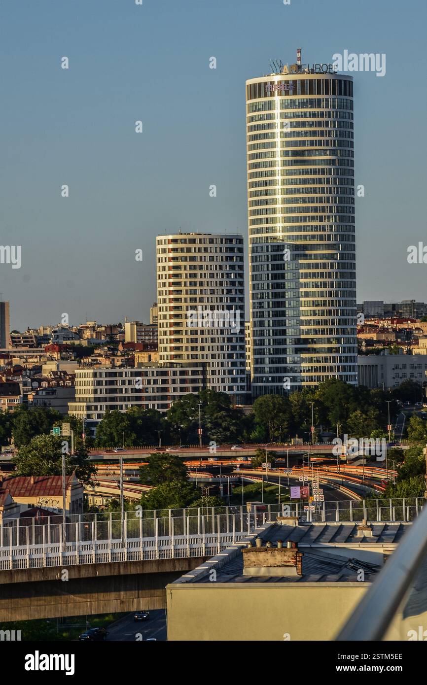 Tall buildings from the Belgrade Waterfront neighborhood. Old and newly ...