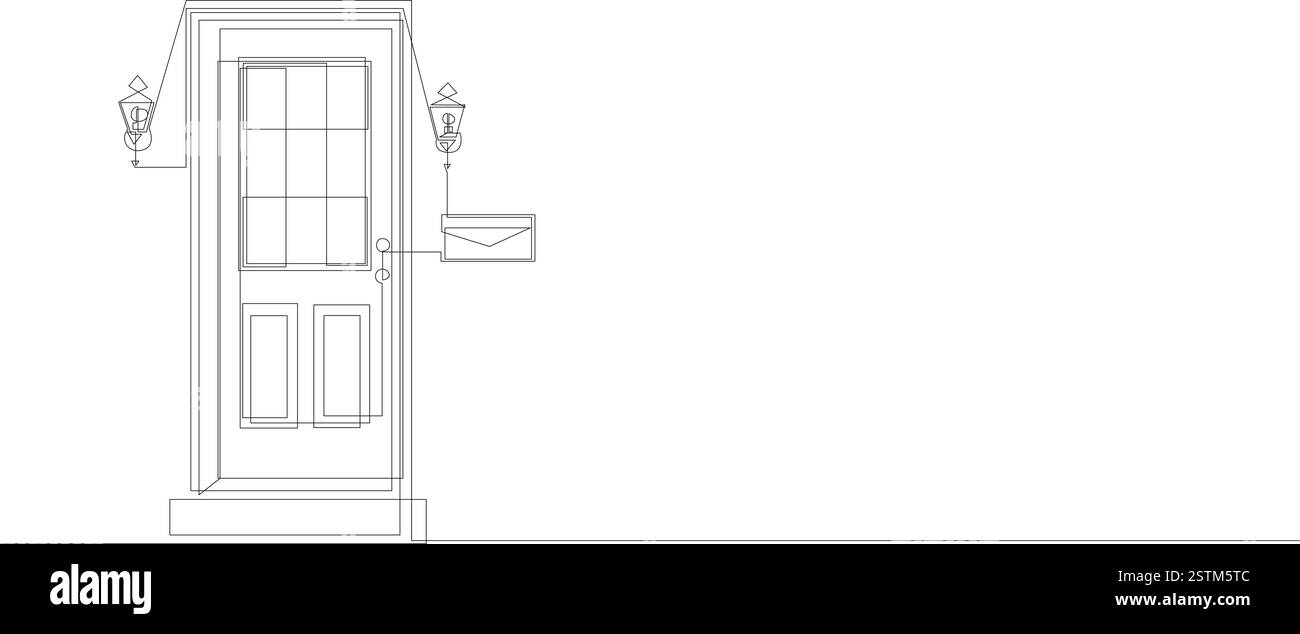 Front door continuous one line illustration. Single line drawing of ...