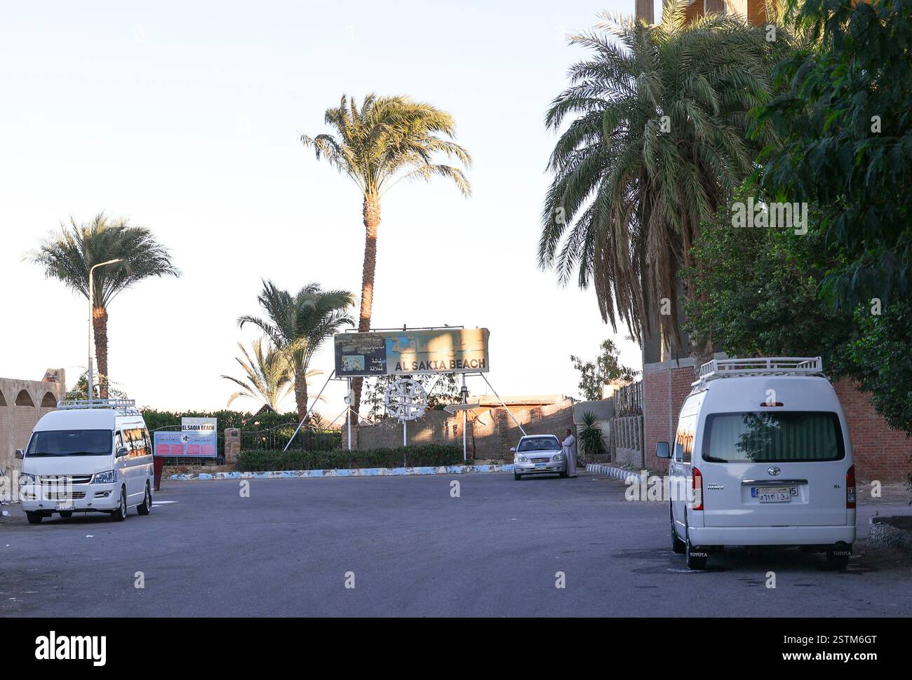 parking lot in front of the entrance to El Sakia beach in Hurghada ...