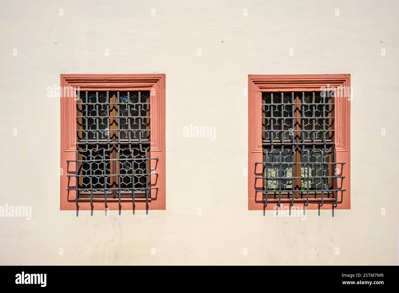 Barred windows in the facade of the Baroque building of the Thuringian ...