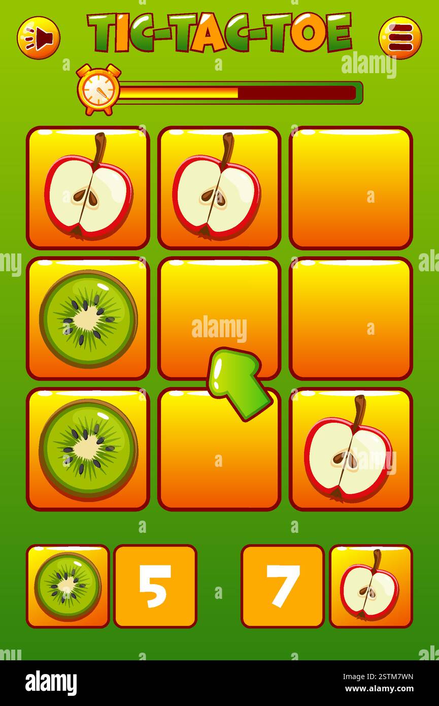 Game interface Tic-Tac-Toe in FRUITs themed for your 2D game design ...