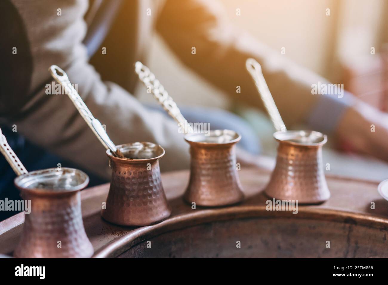 traditional preparation of coffee in the Turks, close view Stock Photo ...