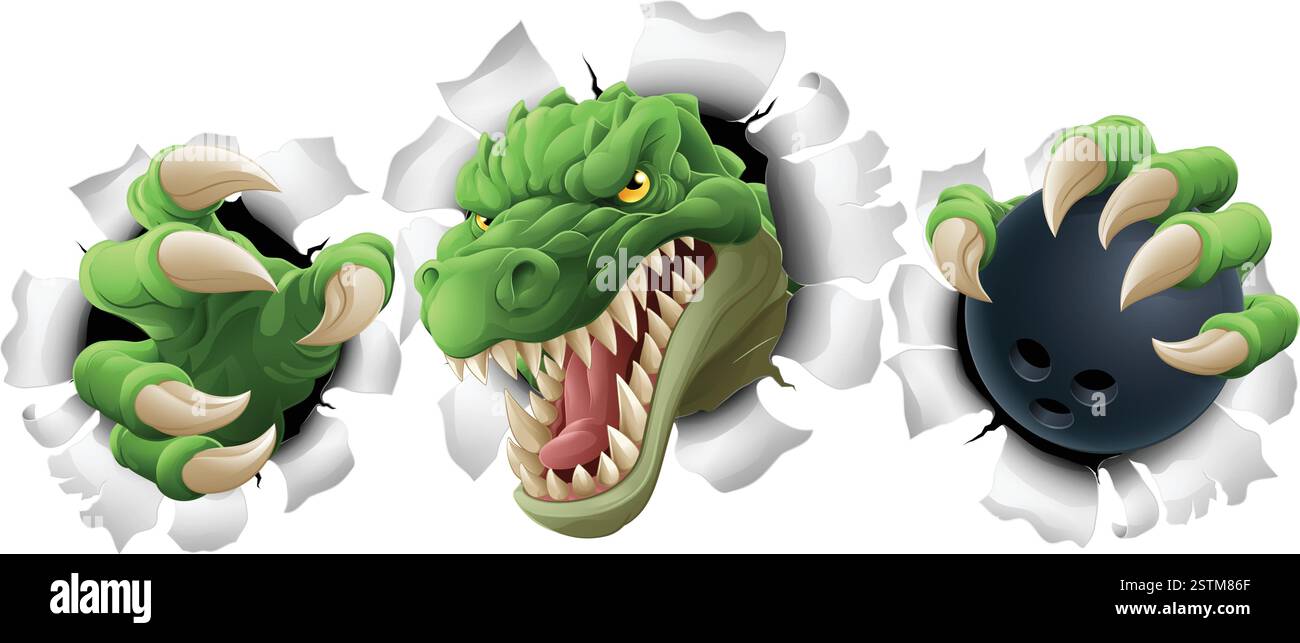 Crocodile Dinosaur Alligator Bowling Sports Mascot Stock Vector Image ...