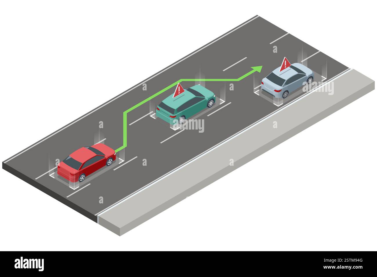 Isometric passenger vehicle passes another car on the highway ...