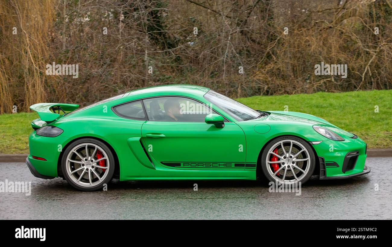 Milton Keynes,UK - Feb. 16th 2025: 2020 green, Porsche 718 Cayman GT4 ...