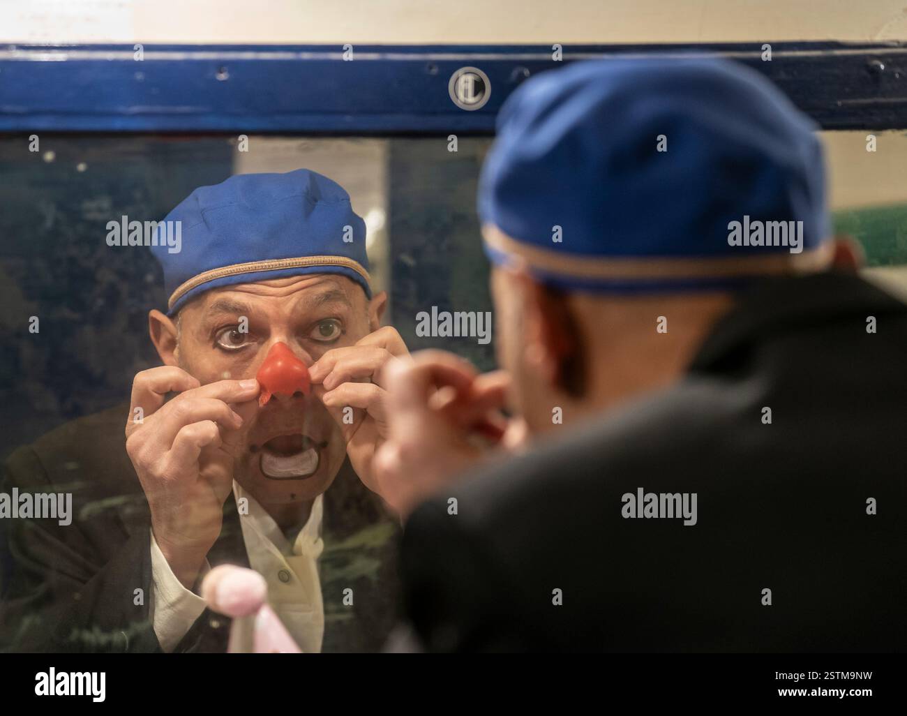 Clown Laci Junior gets ready backstage at Blackpool Tower Circus after ...