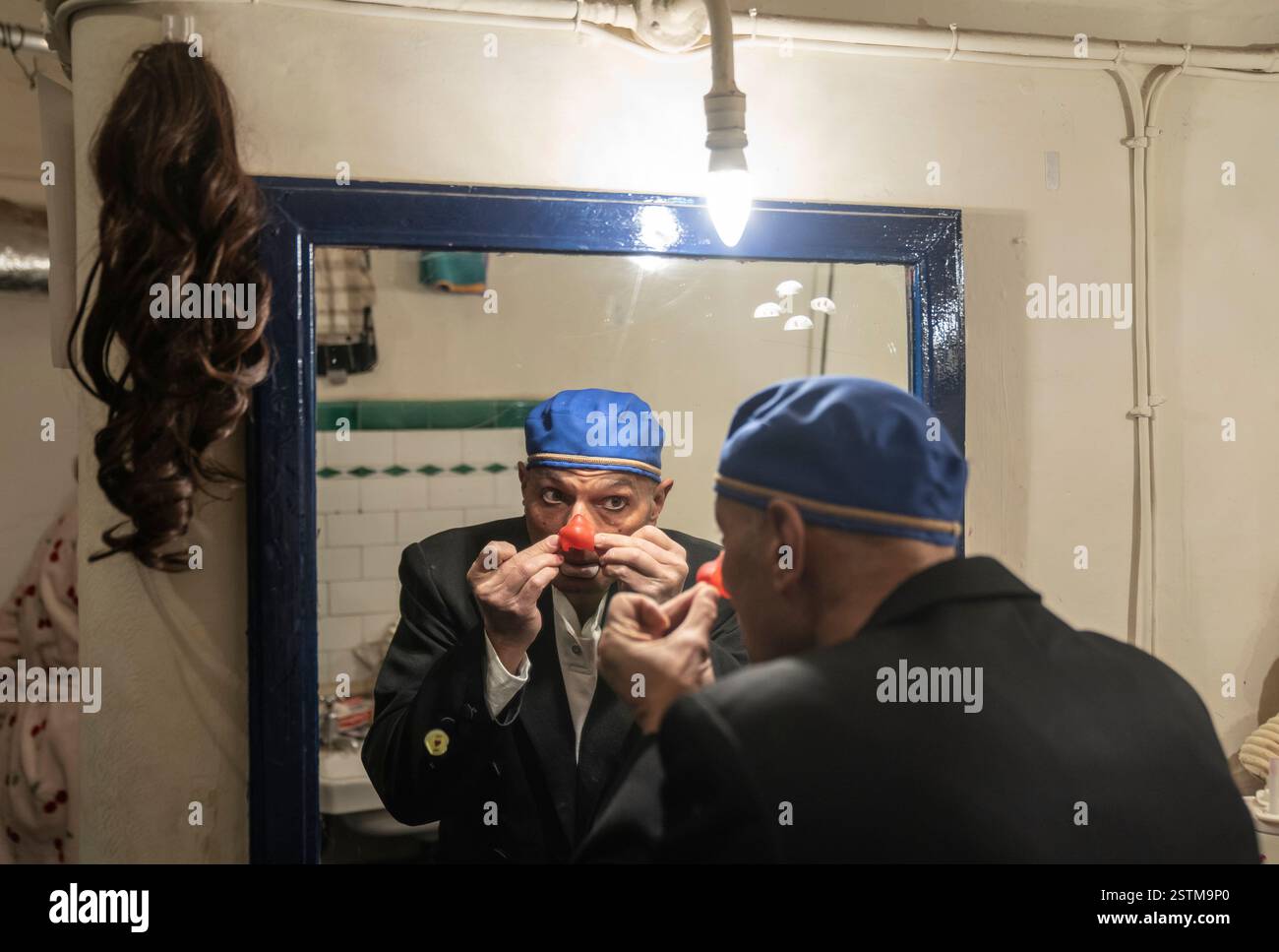 Clown Laci Junior gets ready backstage at Blackpool Tower Circus after ...