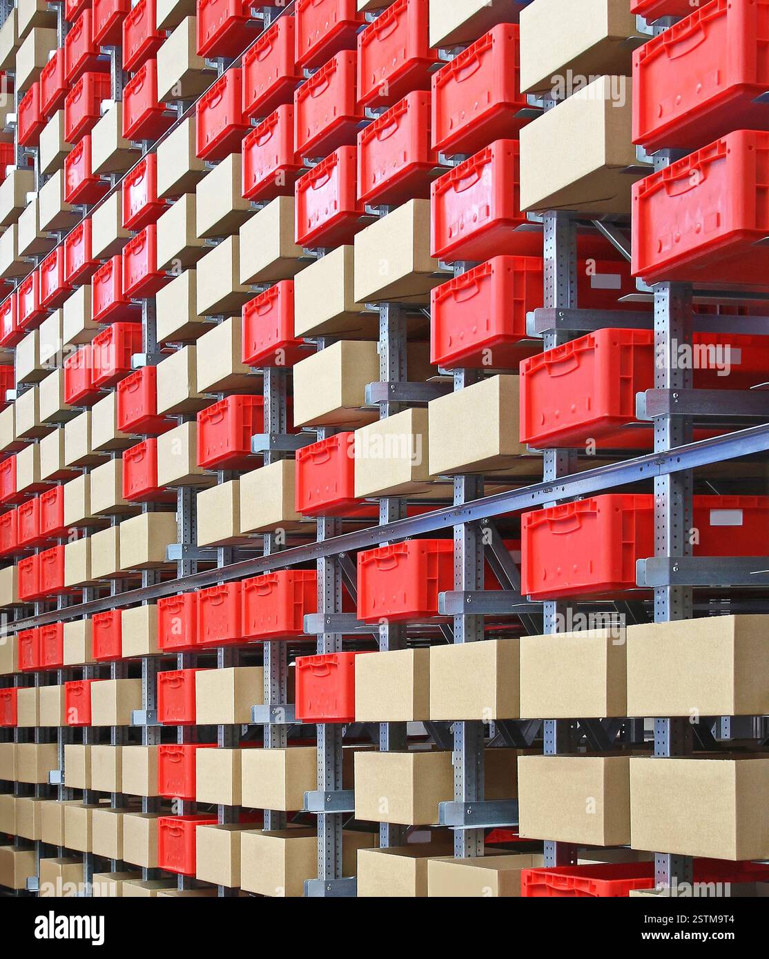 Boxes and crates in automated high density storage warehouse hi-res ...