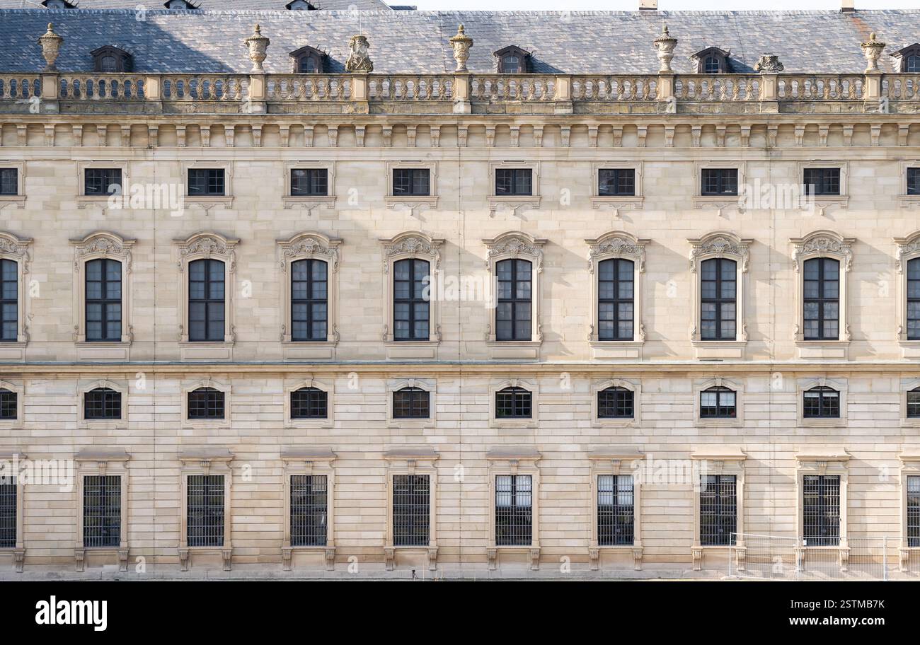 Würzburg Residence palace building facade. Exterior wall with windows ...