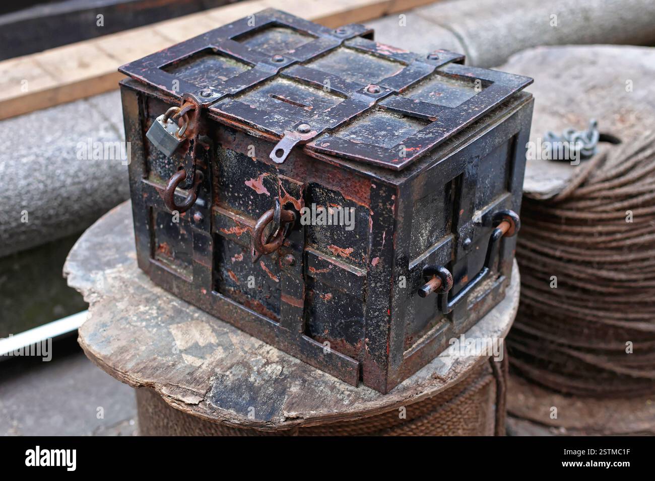 Medieval style old strong black box with lock hi-res stock photography ...