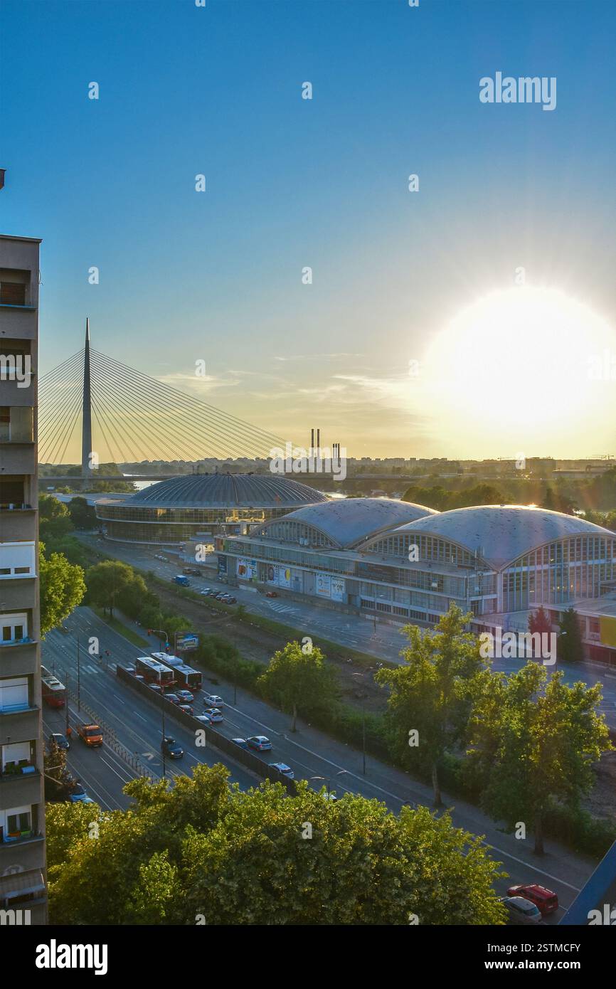 The area around the halls of the Belgrade Fair and the Ada Bridge with ...