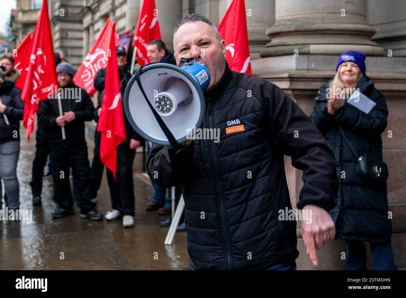 Convenor for GMB Scotland Chris Mitchell speaks as members of the ...