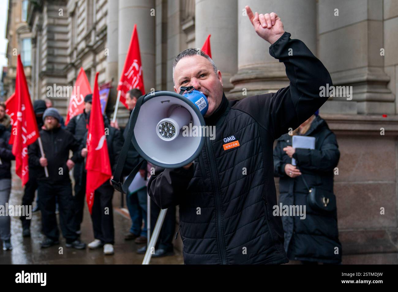 Convenor for GMB Scotland Chris Mitchell speaks as members of the ...