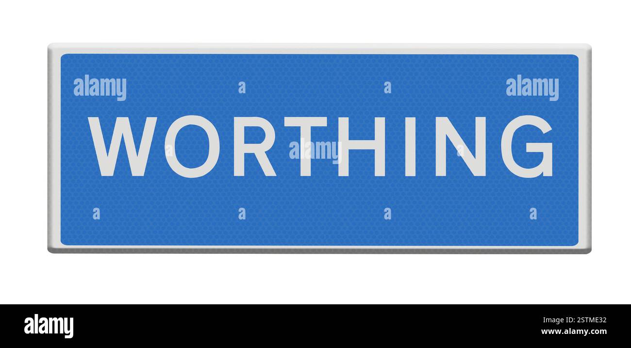 Digital composite. Road sign Worthing roadsign, blue, place, name, city ...