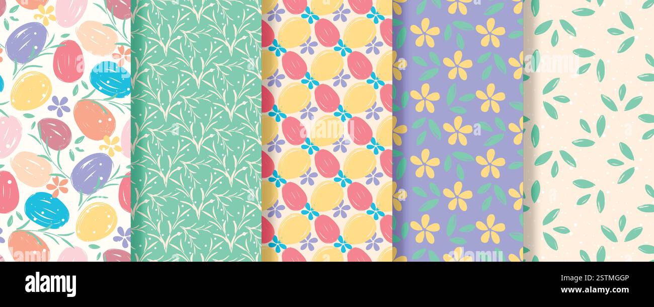 Set of textured seamless patterns on Easter theme. Backgrounds with ...