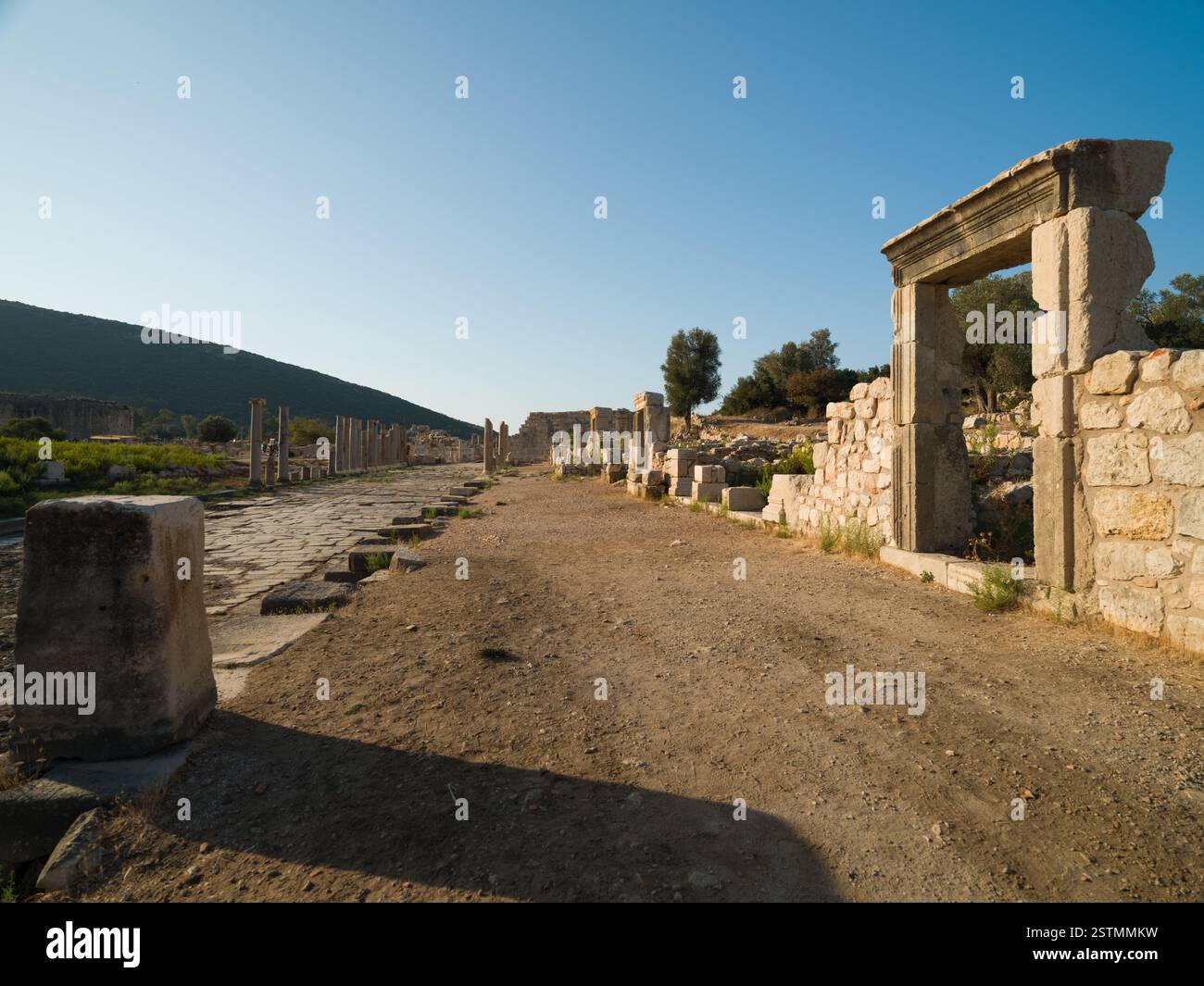 Ruins of the ancient city of Patara. Morning view of the Agora area ...