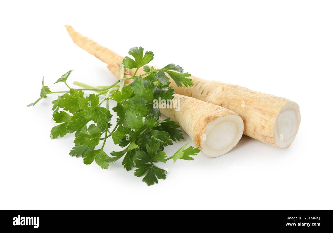Fresh parsley and roots isolated on white Stock Photo - Alamy