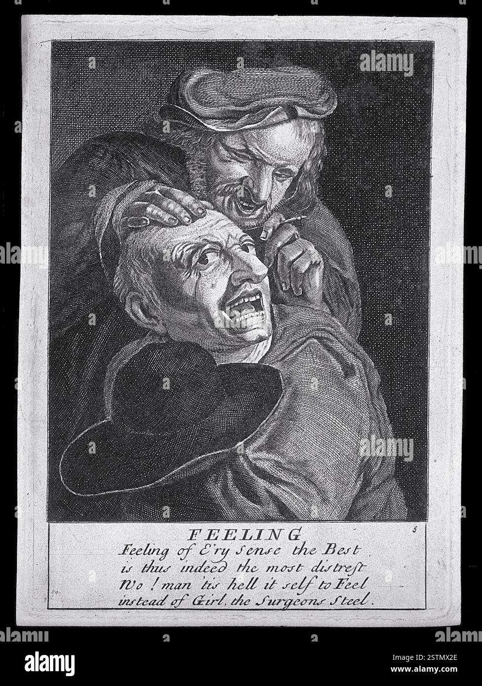 A barber-surgeon operating on a man's head; representing the sense of ...