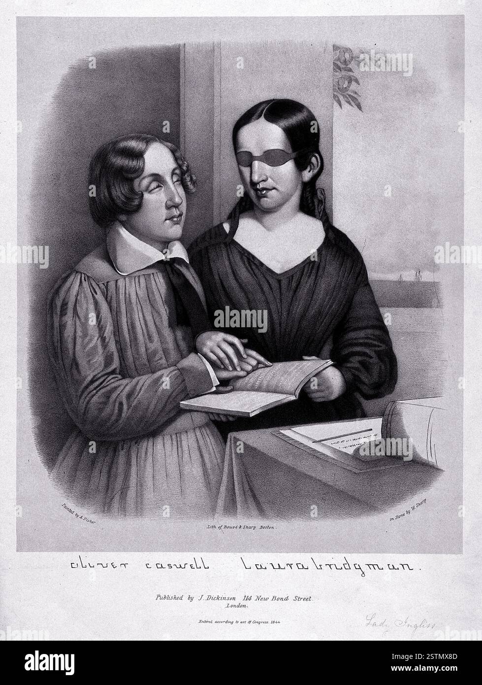 Laura Bridgman and Oliver Caswell reading braille. Bridgman wears very ...