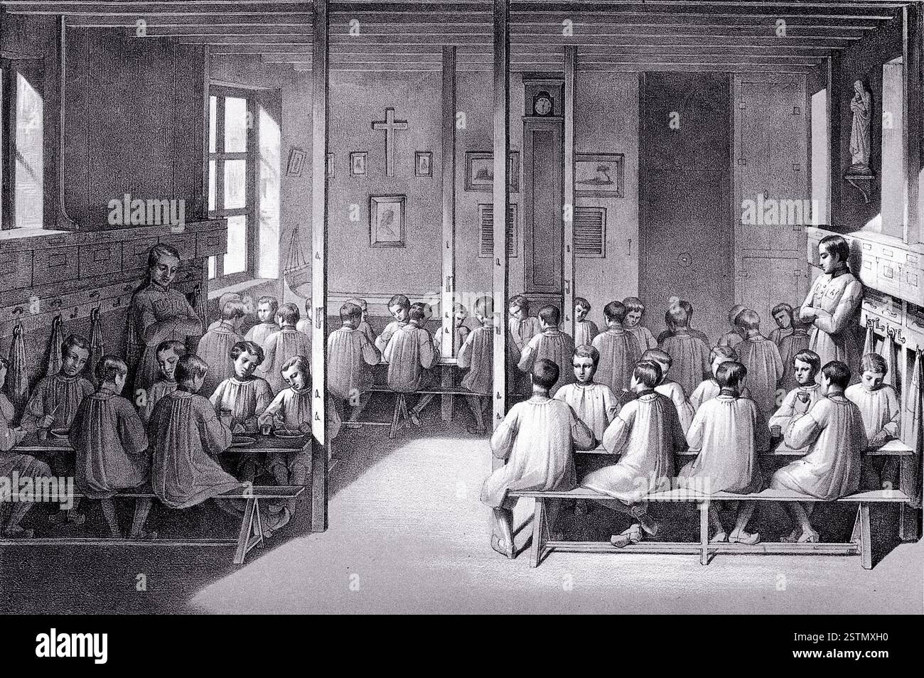 Lithograph of the refectory at the Mettray Penal Colony in Mettray ...