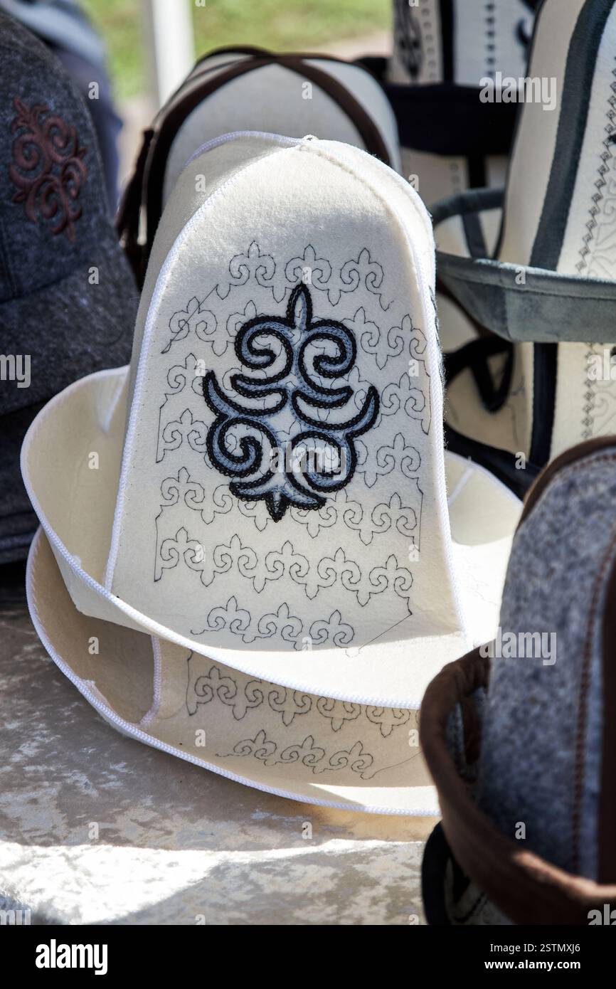 Ak-Kalpak, Kyrgyz men's national headdress, textile material made from ...