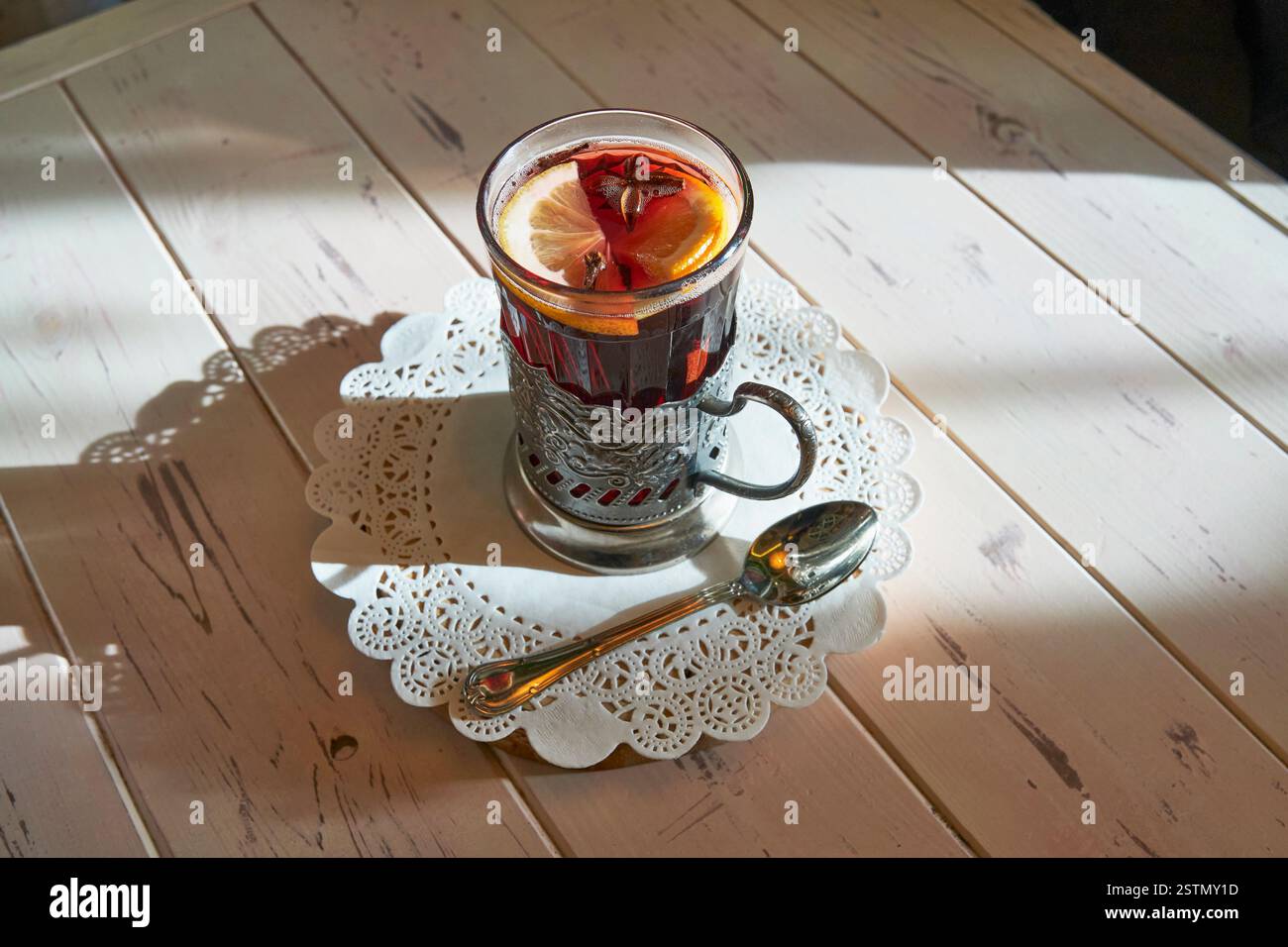 Non-alcoholic mulled wine served in vintage Soviet glass with ...