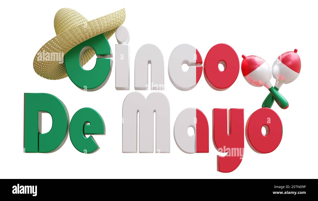 Cinco de Mayo text isolated on white. Mexican holiday on May 5th, 3d ...