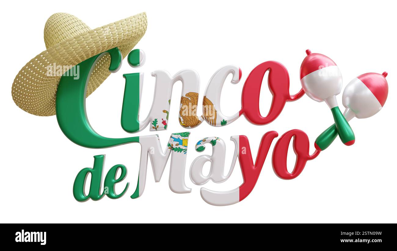Cinco de Mayo text isolated on white. Mexican holiday on May 5th, 3d ...