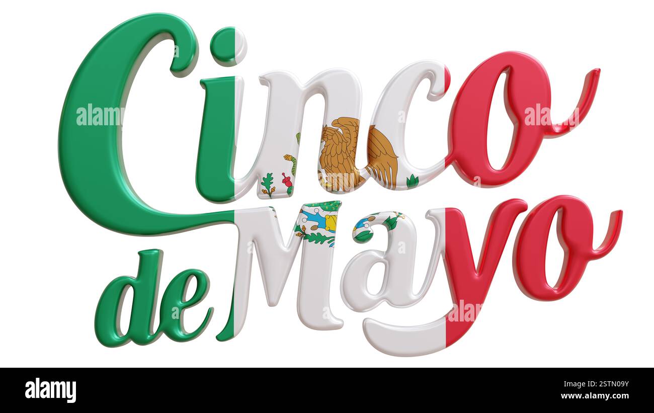 Cinco de Mayo text isolated on white. Mexican holiday on May 5th, 3d ...