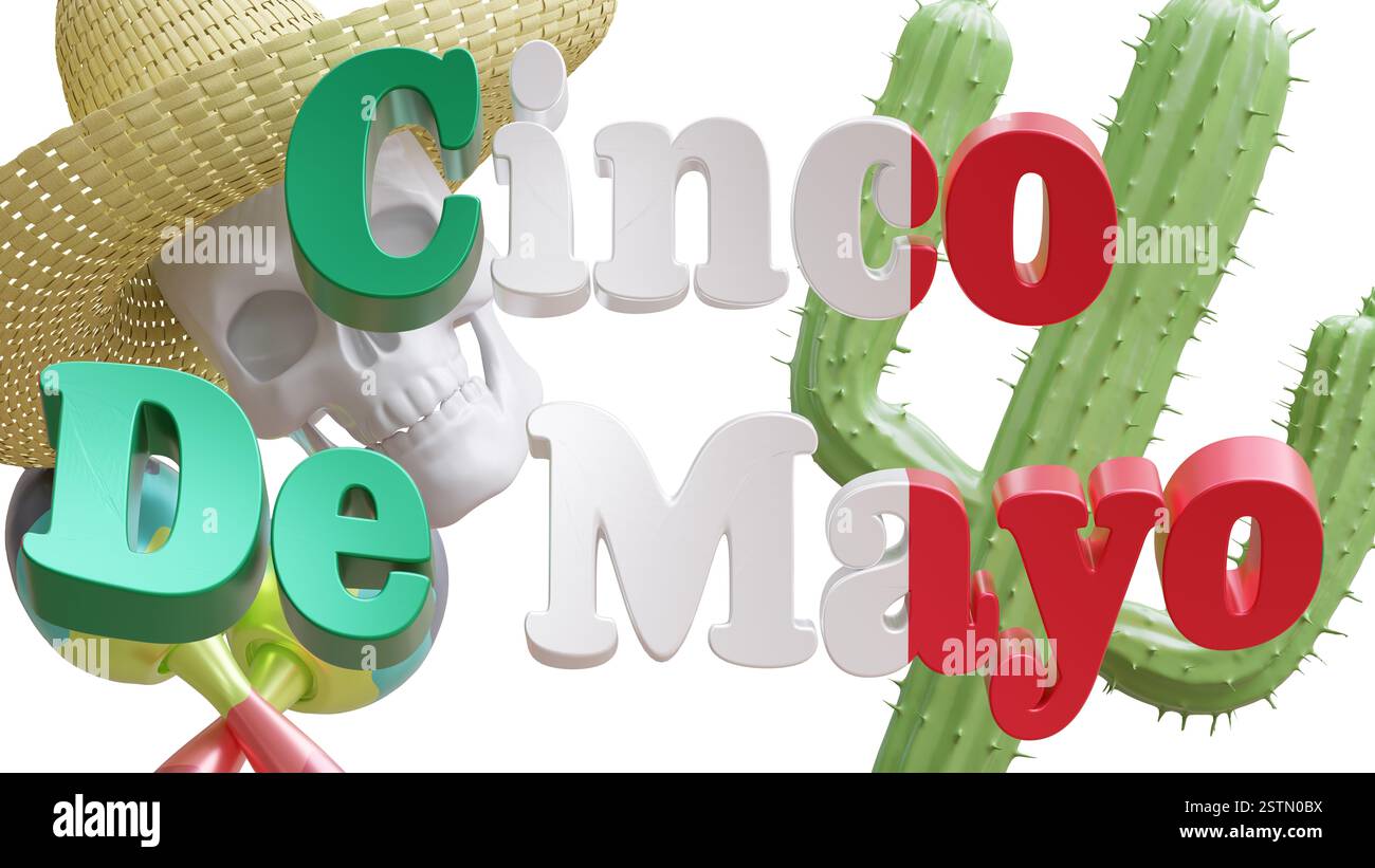 Cinco de Mayo text isolated on white. Mexican holiday on May 5th, 3d ...