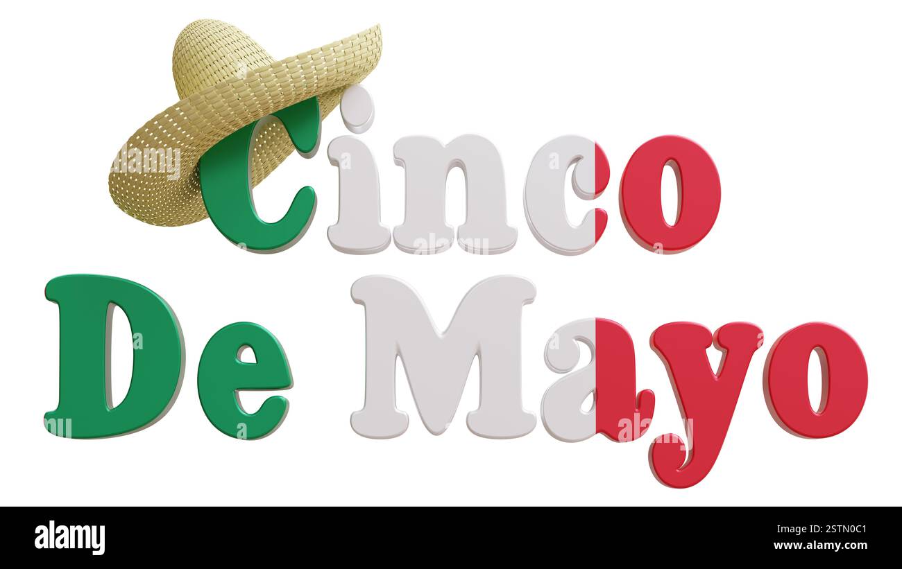 Cinco de Mayo text isolated on white. Mexican holiday on May 5th, 3d ...