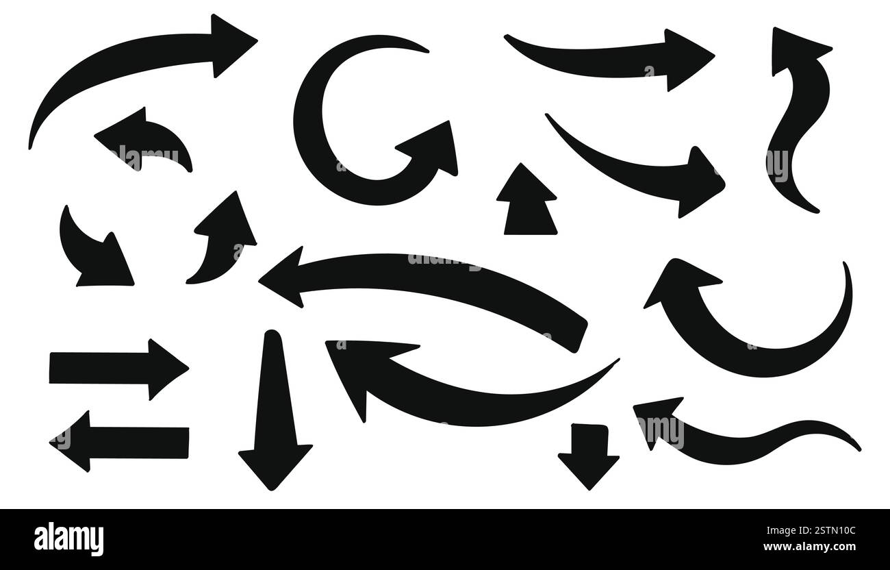 Black silhouette arrows. Flat style icons. Vector illustration isolated ...