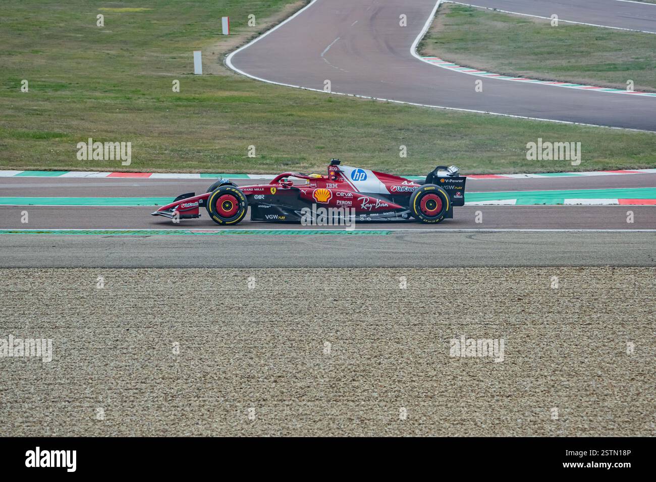 Maranello, Italy. 19th Feb, 2025. Lewis Hamilton with SF-25 in first lap in FIorano CIrcuit ...