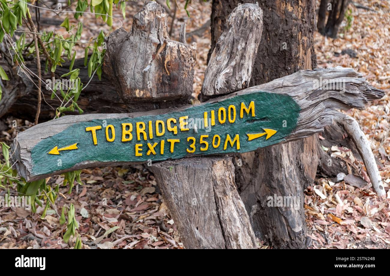 To Bridge and to exit directional sign at Victoria waterfall national ...