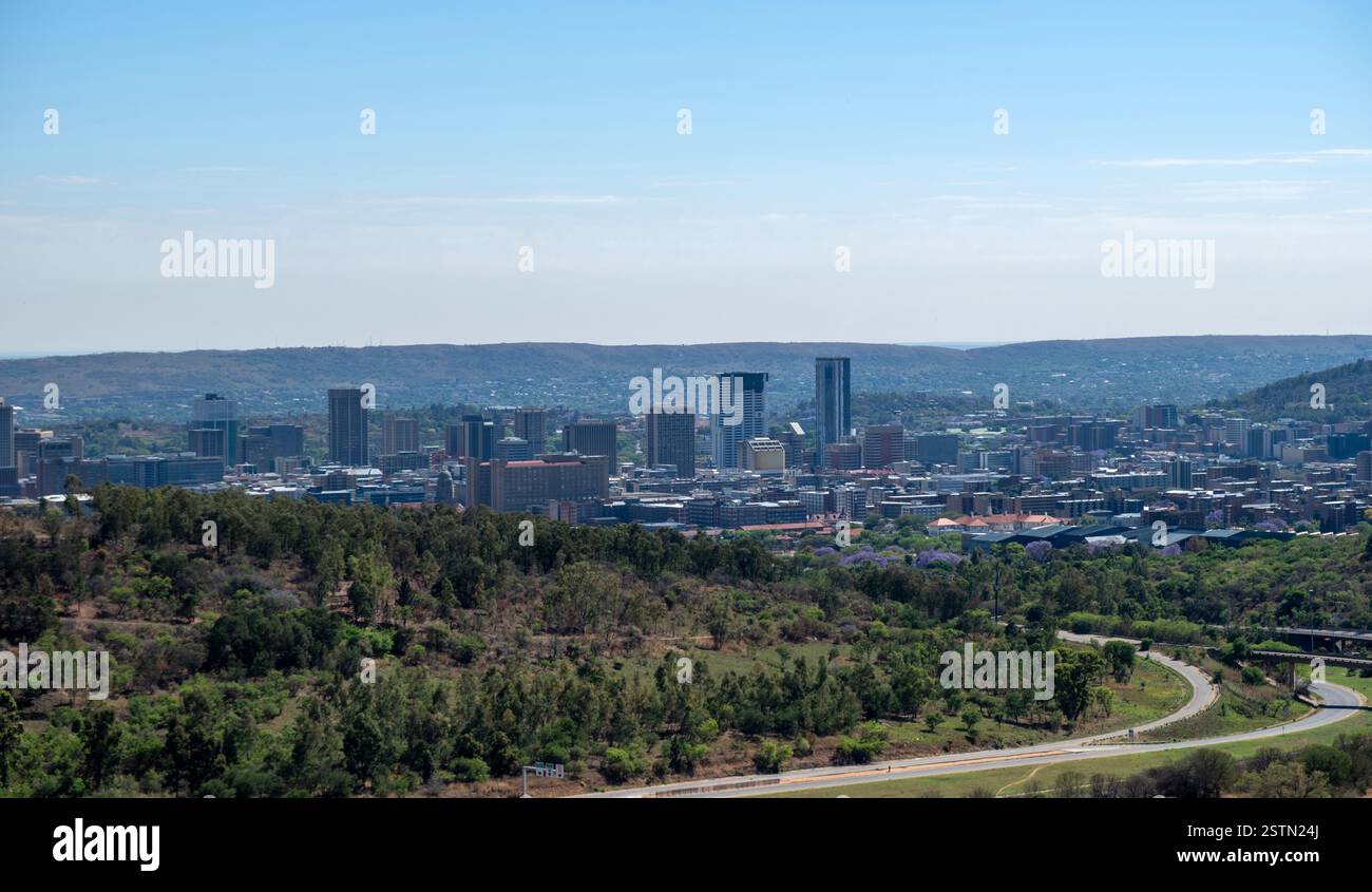 Pretoria city South Africa. High rise buildings and green city parks ...