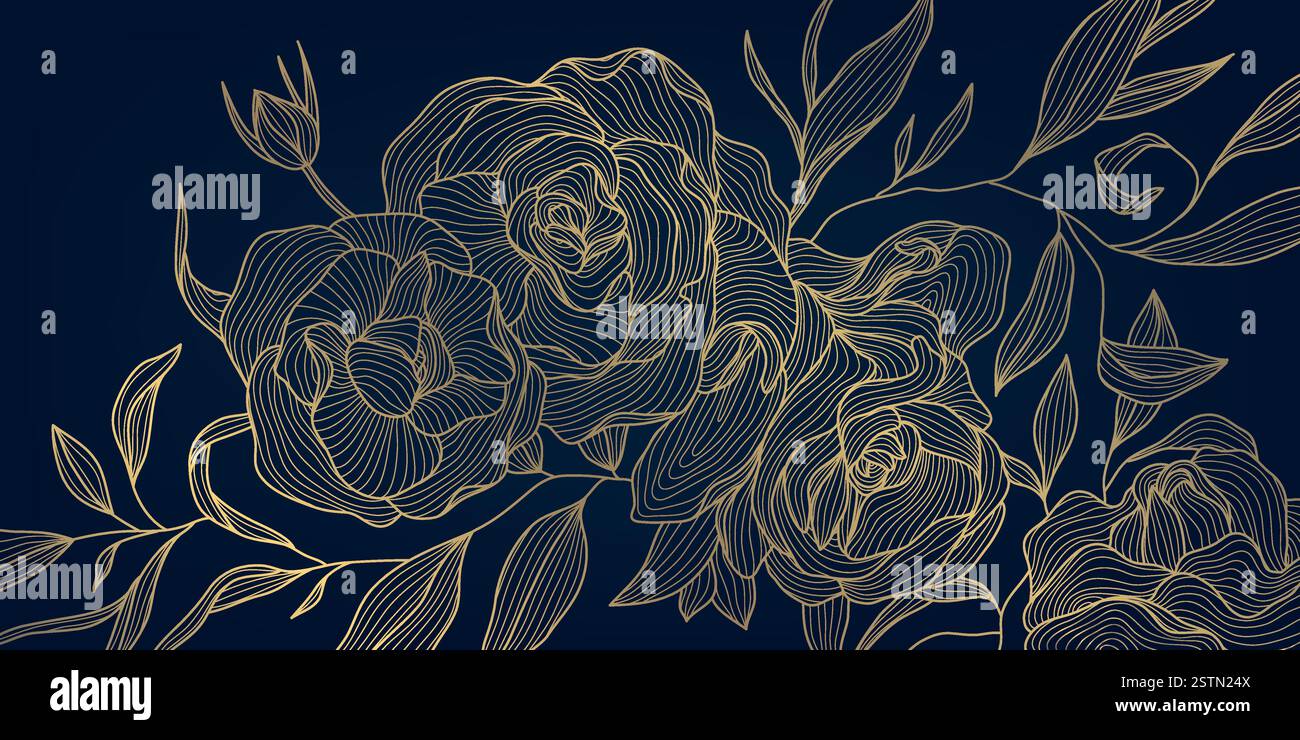 Vector set of roses, gold art flowers, luxury design illustration. Art ...