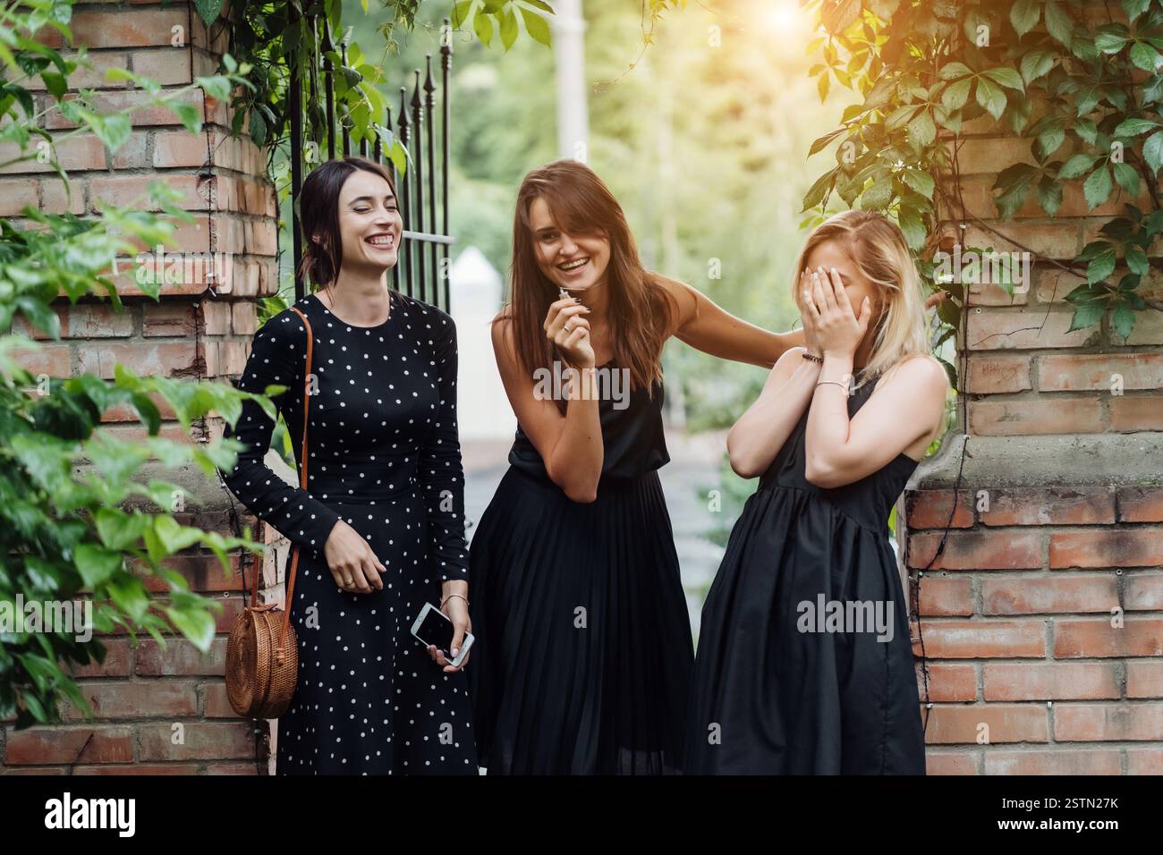 Girls stand at the gate Stock Photo - Alamy