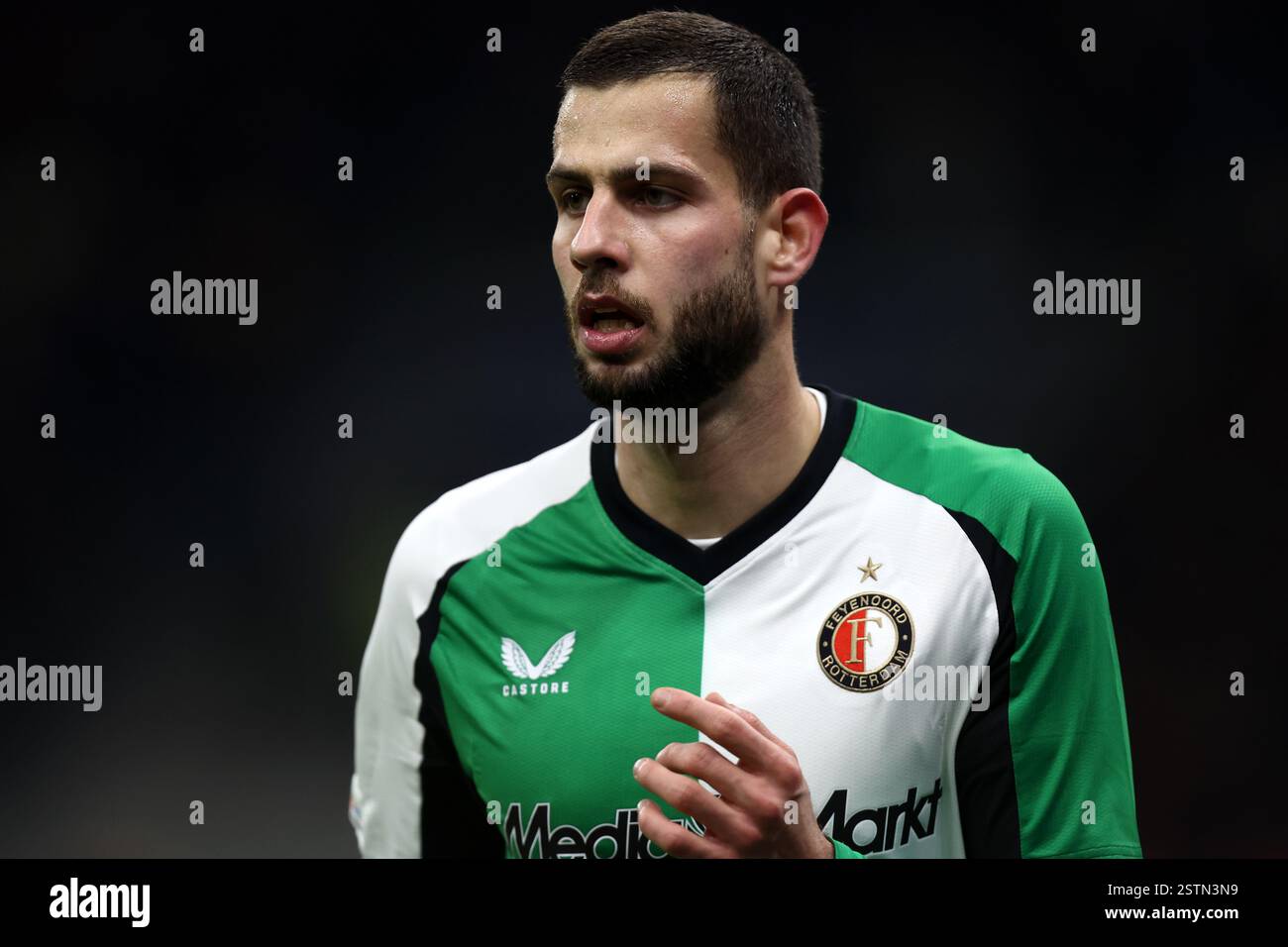 Milano, Italy. 18th Feb, 2025. David Hancko of Feyenoord looks on ...