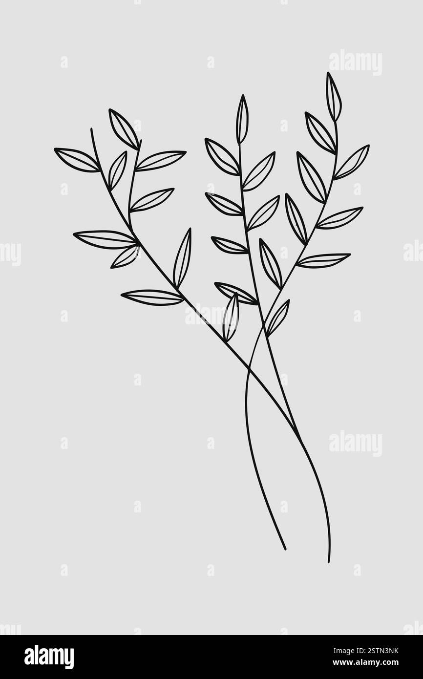 Tree branch botanical line art nature element vector illustration Stock ...