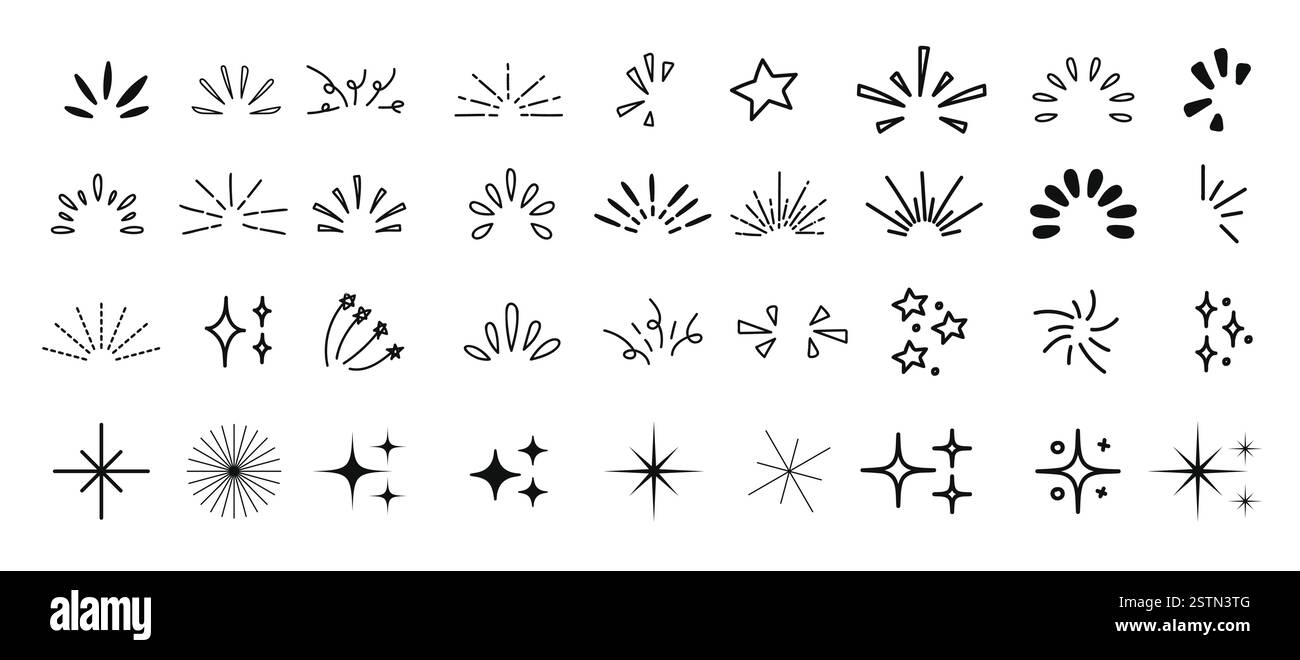 A collection of hand-drawn doodle sparkles, rays, and decorative ...